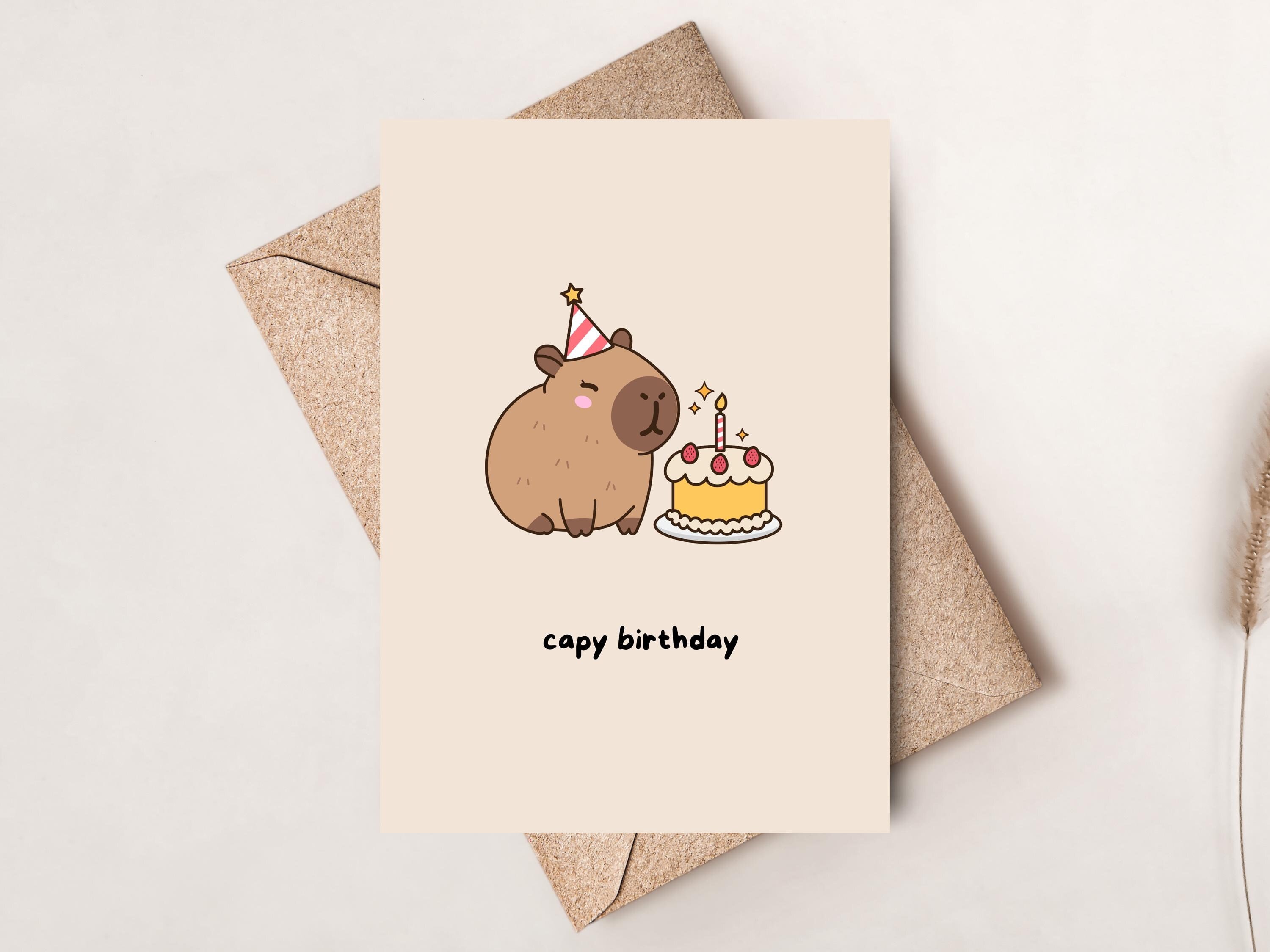 Capybara Cake Birthday Card, Cute Capy Birthday Card - Etsy