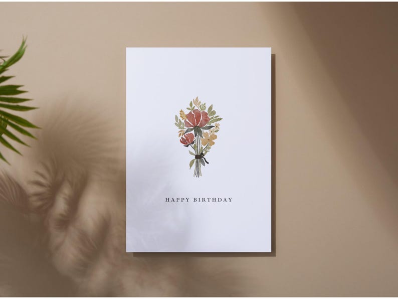 Watercolor Floral Bouquet Card, Watercolor Flower Birthday Card - Etsy
