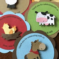 Farm Animal Party Tags EDITABLE, Barnyard Party Favor Tags, Red ...