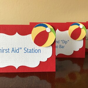 Beach Ball Party Food Tent Cards, Beach Ball Place Cards, Swim Party ...