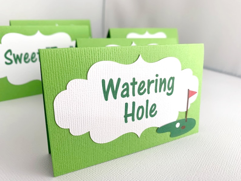 Golf Party Food Labels, Masters Menu Tent Cards, Hole in One Birthday ...