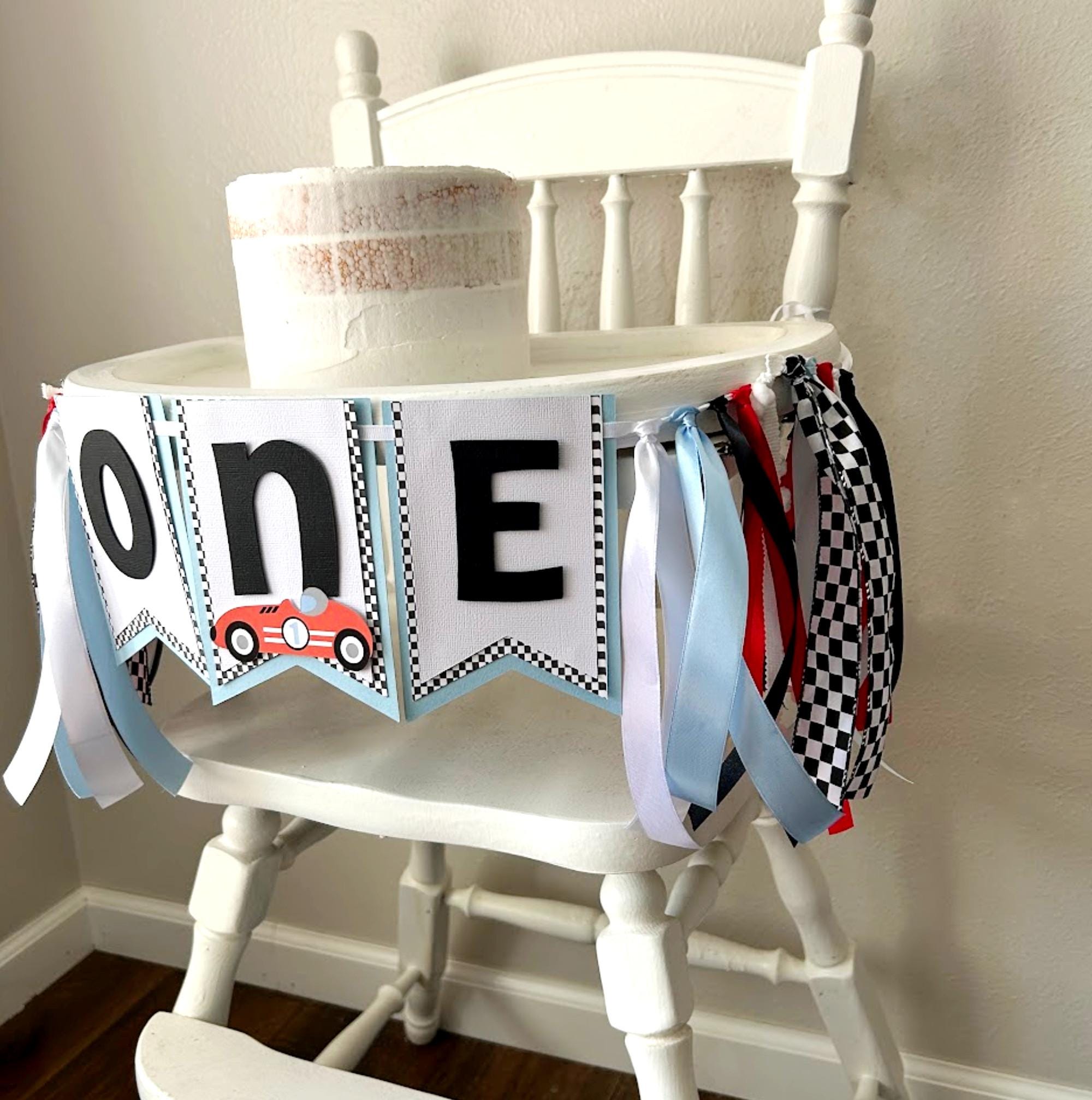 Race Car Party High Chair Banner, Fast One First Birthday Decoration ...