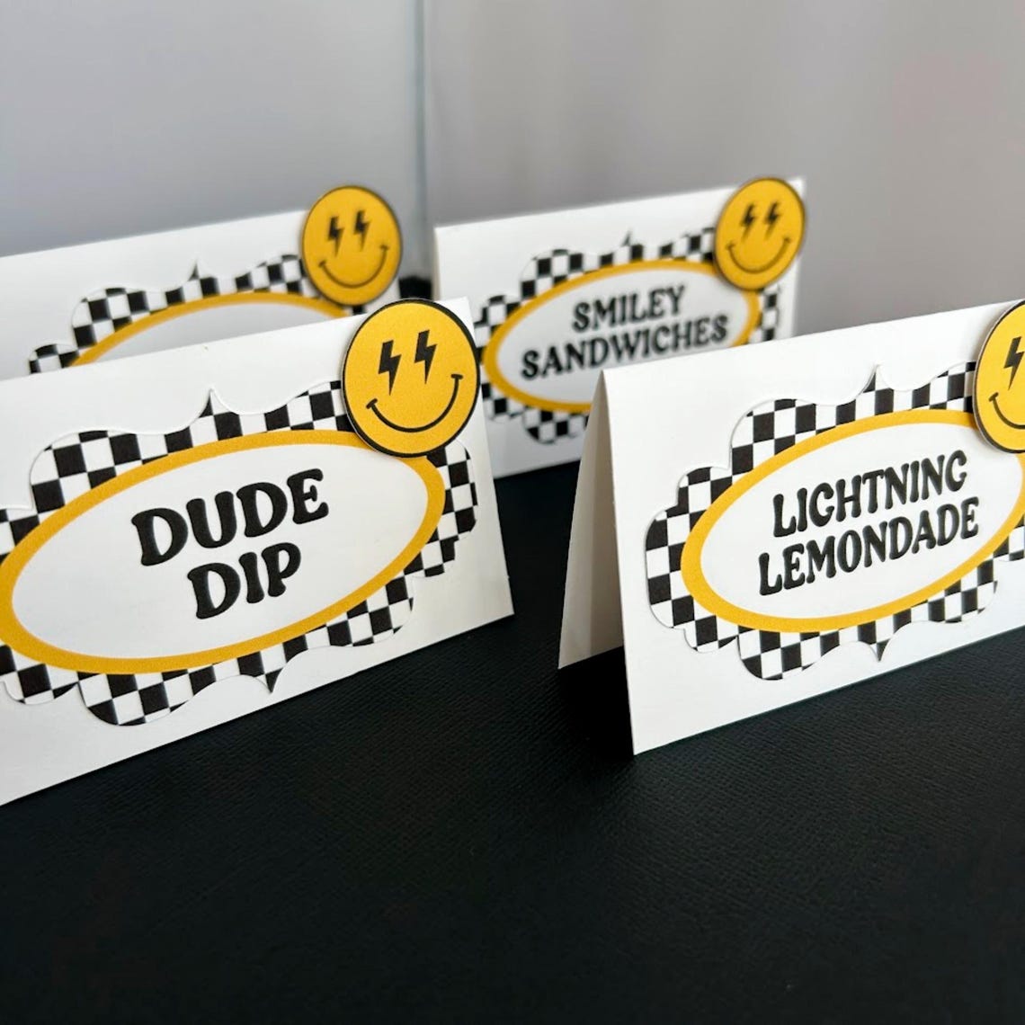 Happy Dude Party Food Tent Cards, Smile Face Food Labels, Cool Dude 1st ...