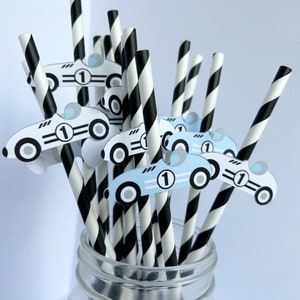 Fast One Party Straws, Retro Race Car Birthday Decoration, Two Fast ...