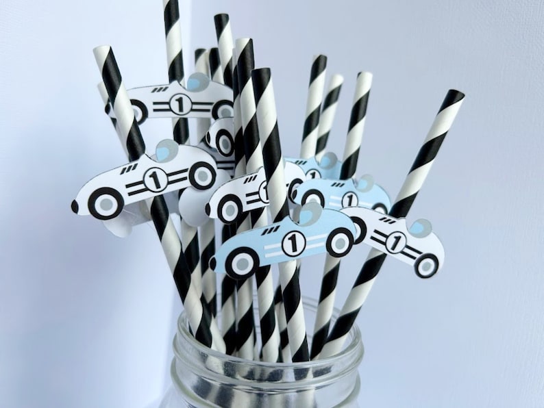 Fast One Party Straws, Retro Race Car Birthday Decoration, Two Fast ...