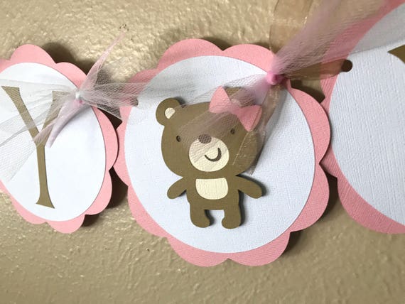 Teddy Bear Party Banner, Pink Bear Birthday Party Decoration, Girl Baby ...