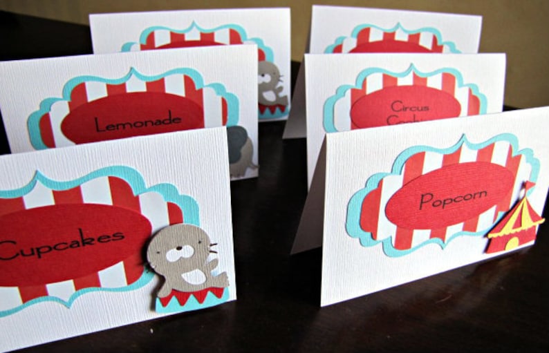 Circus Party Food Tent Cards Carnival Place Cards Circus | Etsy