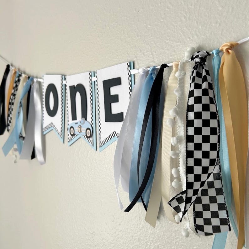 Fast One High Chair Banner, Blue Race Car First Lap Birthday Decoration ...