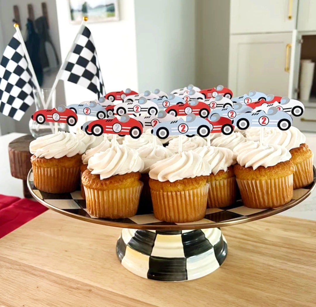 Race Car Cupcake Toppers, Two Fast Birthday Party Decoration, Fast One ...
