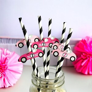 Pink Race Car Straws, Girl Two Fast Party Favor, Fast One Birthday ...