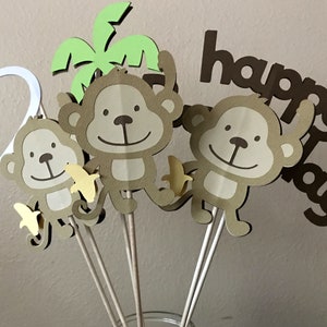Monkey Party Cake Topper, Girl Monkey Birthday Decoration, Jungle Cake ...