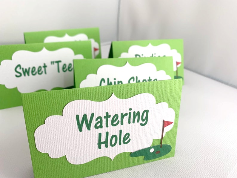 Golf Party Food Labels, Masters Birthday Place Cards, Hole in One Party ...