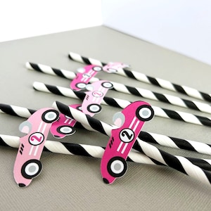 Pink Race Car Straws, Girl Two Fast Party Favor, Fast One Birthday ...