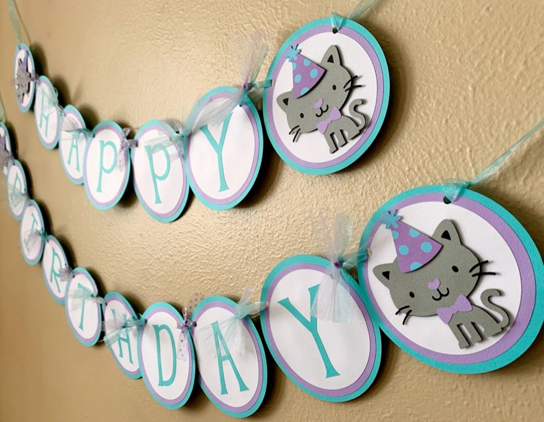 Cat Birthday Banner, Kitty Cat Party Decoration, Party Animal Kitten ...