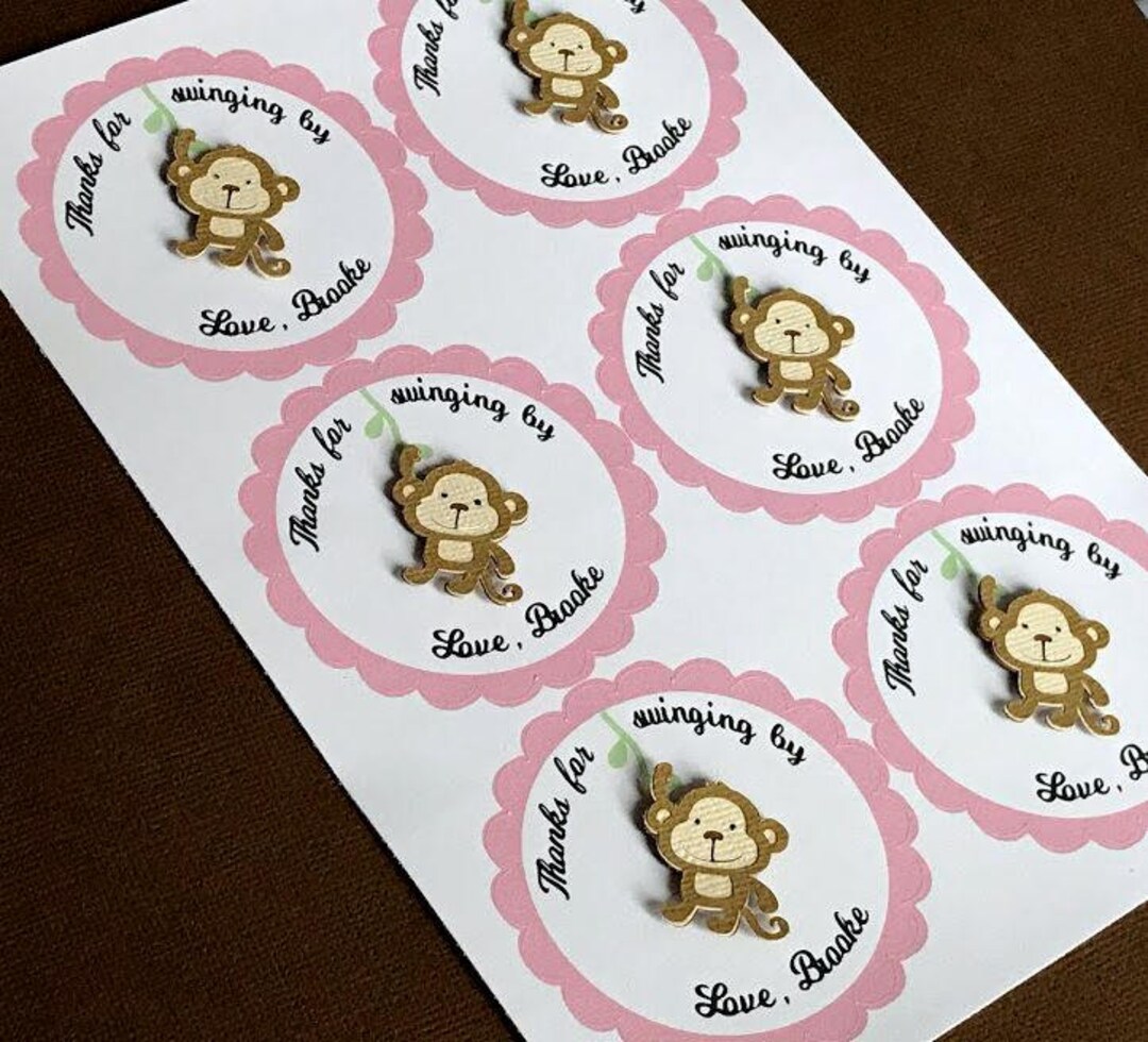 Personalized Girl Monkey Birthday Party Thank You Stickers, Jungle ...