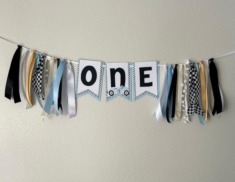 Fast One High Chair Banner, Blue Race Car First Lap Birthday Decoration ...