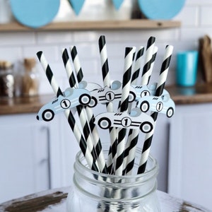 Fast One Party Straws, Retro Race Car Birthday Decoration, Two Fast ...