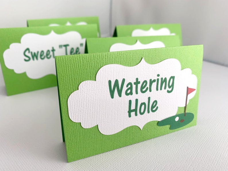 Golf Party Food Labels, Masters Birthday Place Cards, Hole in One Party ...