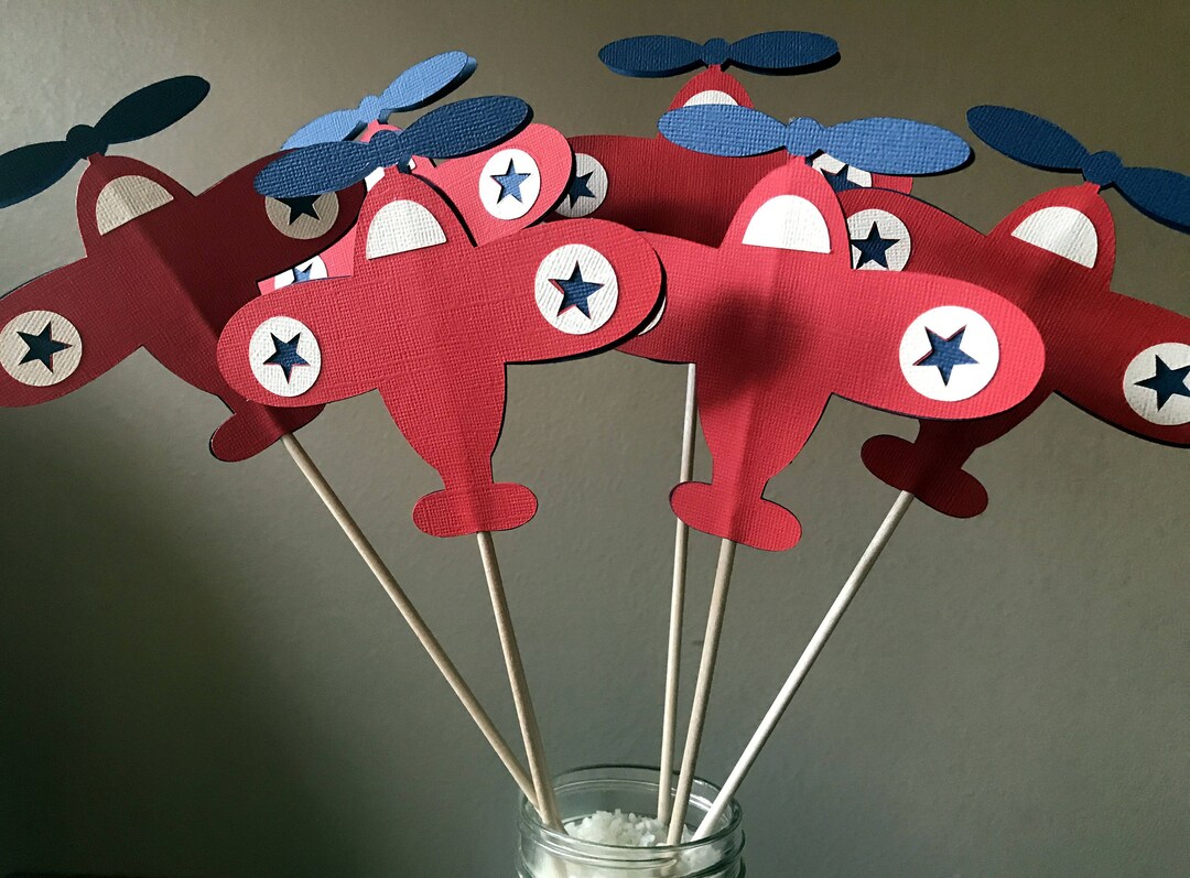 Airplane Party Centerpiece, Vintage Biplane Baby Shower Decoration ...