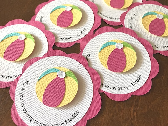Beach Ball Favor Tags, Girl Swim Party Goodie Bag Tags, Pool Birthday ...