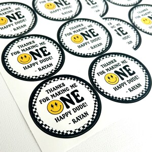 One Happy Dude Stickers, Yellow Smile Face Birthday Thank You Sticker ...