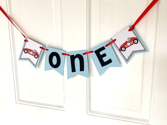 Vintage Race Car High Chair Banner, Fast One Birthday Decoration, Two ...