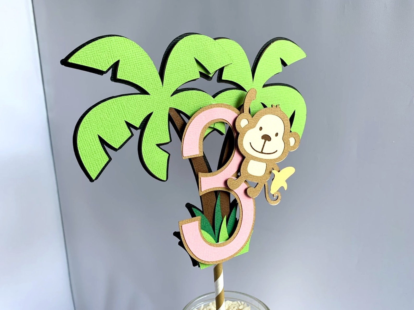 Monkey Party Cake Topper Girl Monkey Birthday Decoration | Etsy