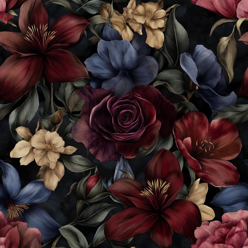 Dark Floral Pattern - Etsy