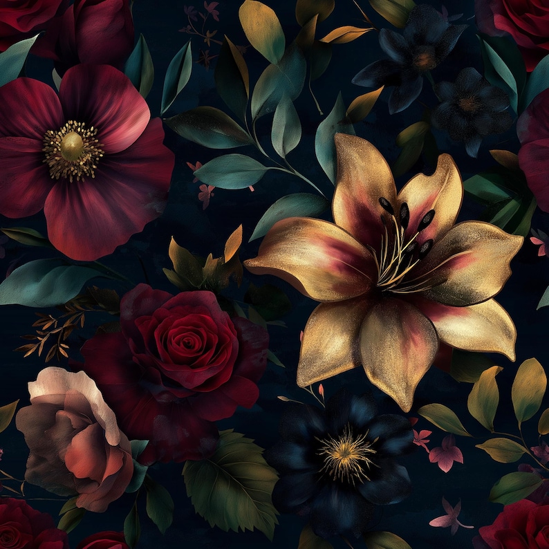 Dark Floral Pattern - Etsy