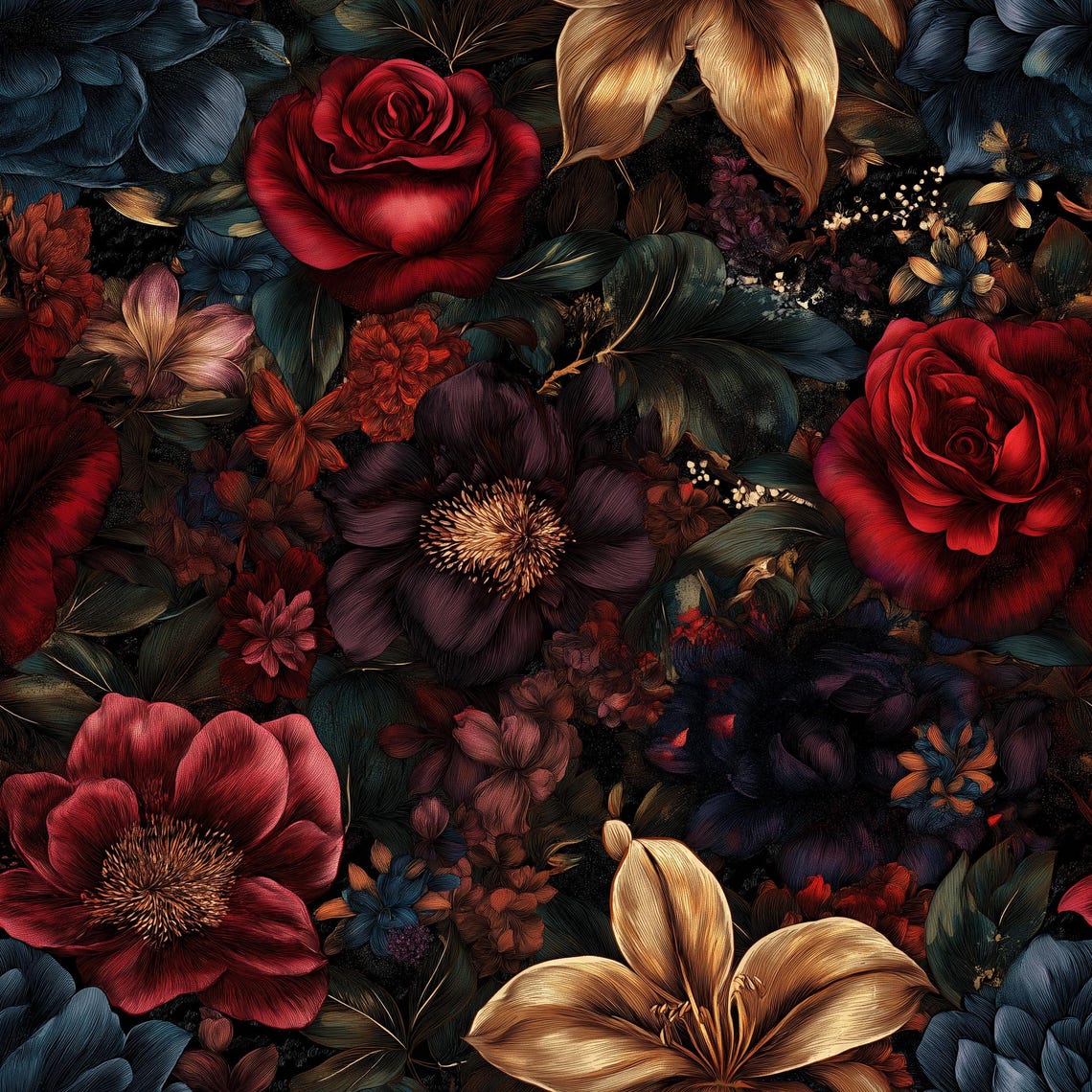 Dark Floral Pattern - Etsy