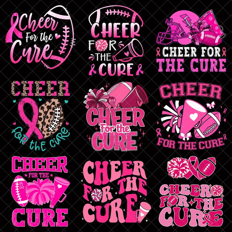 Cheer for the Cure PNG Bundle, Breast Cancer Awareness Cheerleading ...