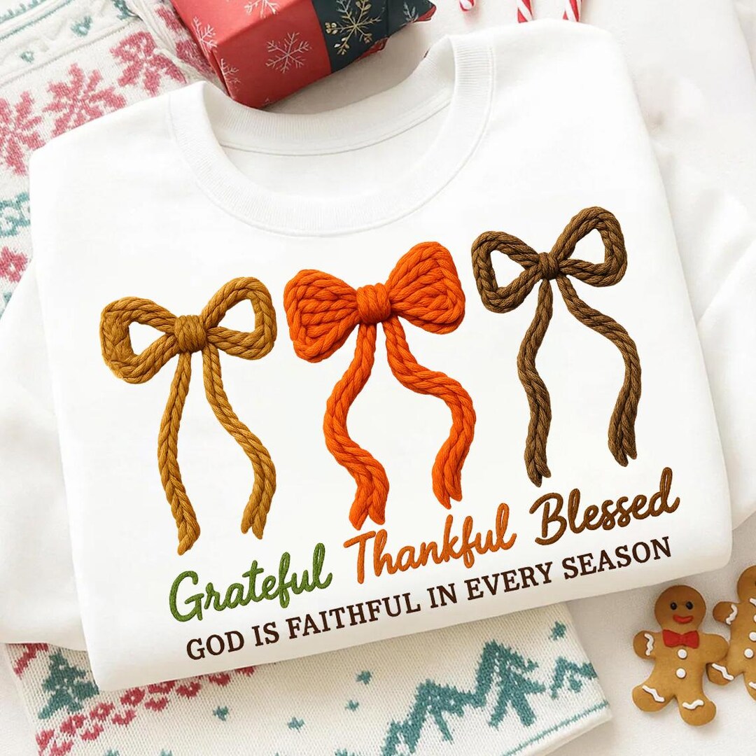 Grateful Thankful Blessed Bow Latch Hook Yarn Crochet Png, Fall Ribbon ...