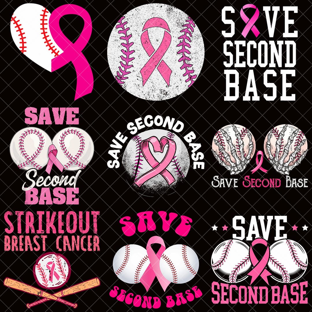 Save 2nd Base Baseball Breast Cancer Png Bundle, Pink Ribbon Baseball ...