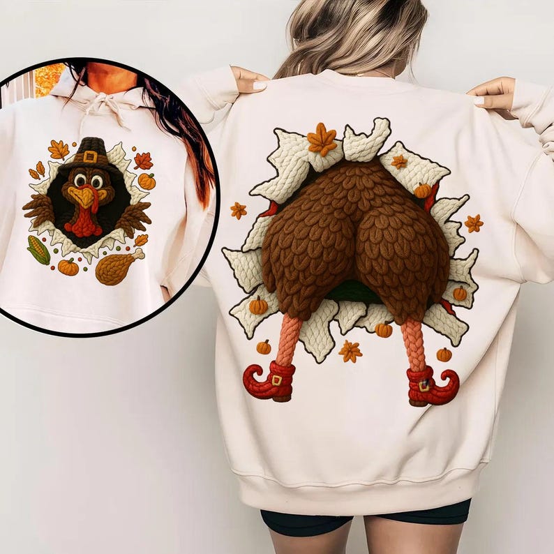 Funny Turkey Butt PNG, Faux Yarn Crochet Thanksgiving Design, Cute Back ...