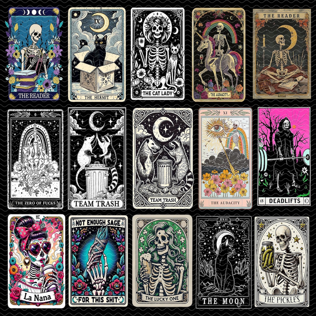 Funny Tarot Card Bundle PNG, Sarcastic Sweary Skeleton Skull, Snarky ...