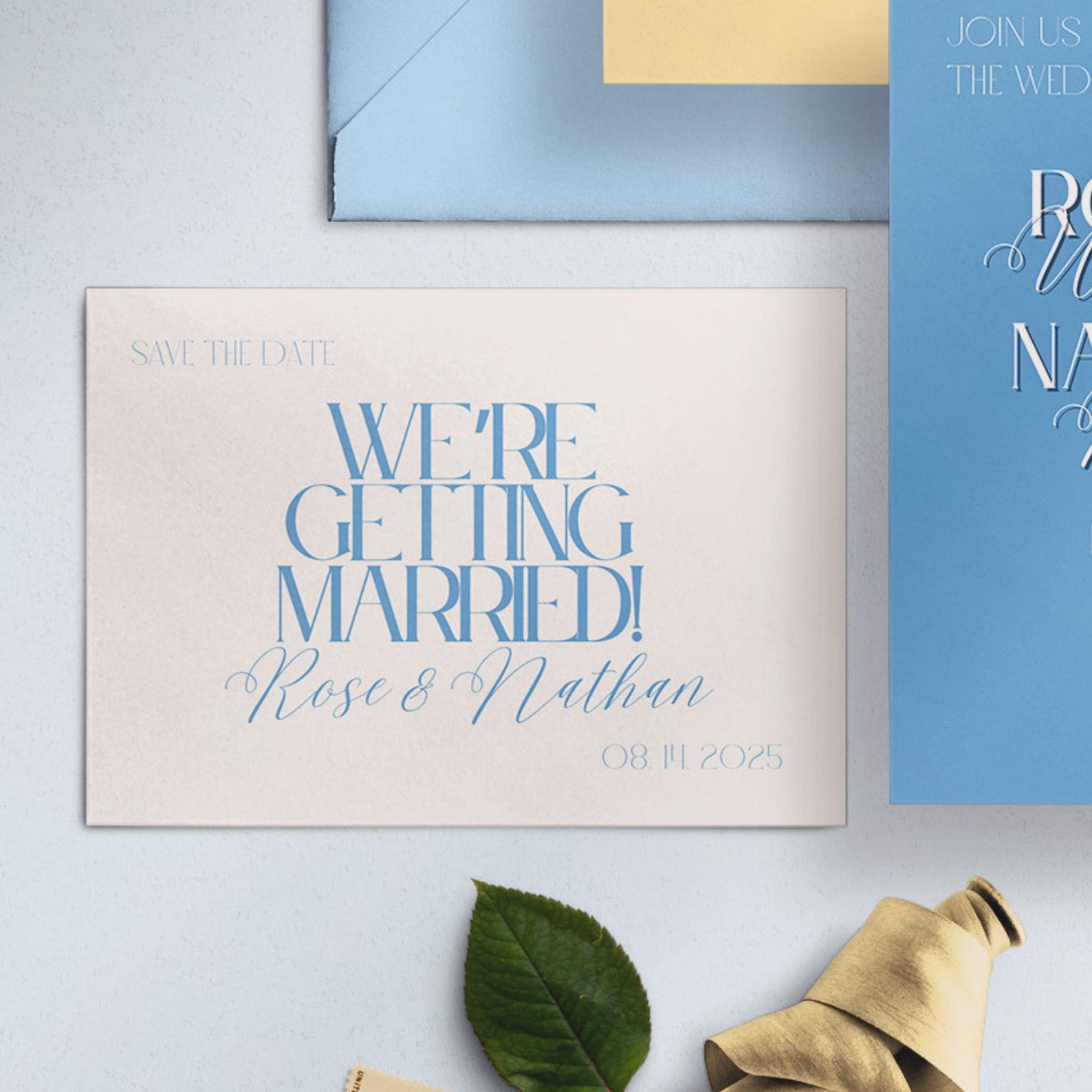 Modern Trendy Wedding Invitation Template, Pastel Blue Yellow Garden ...