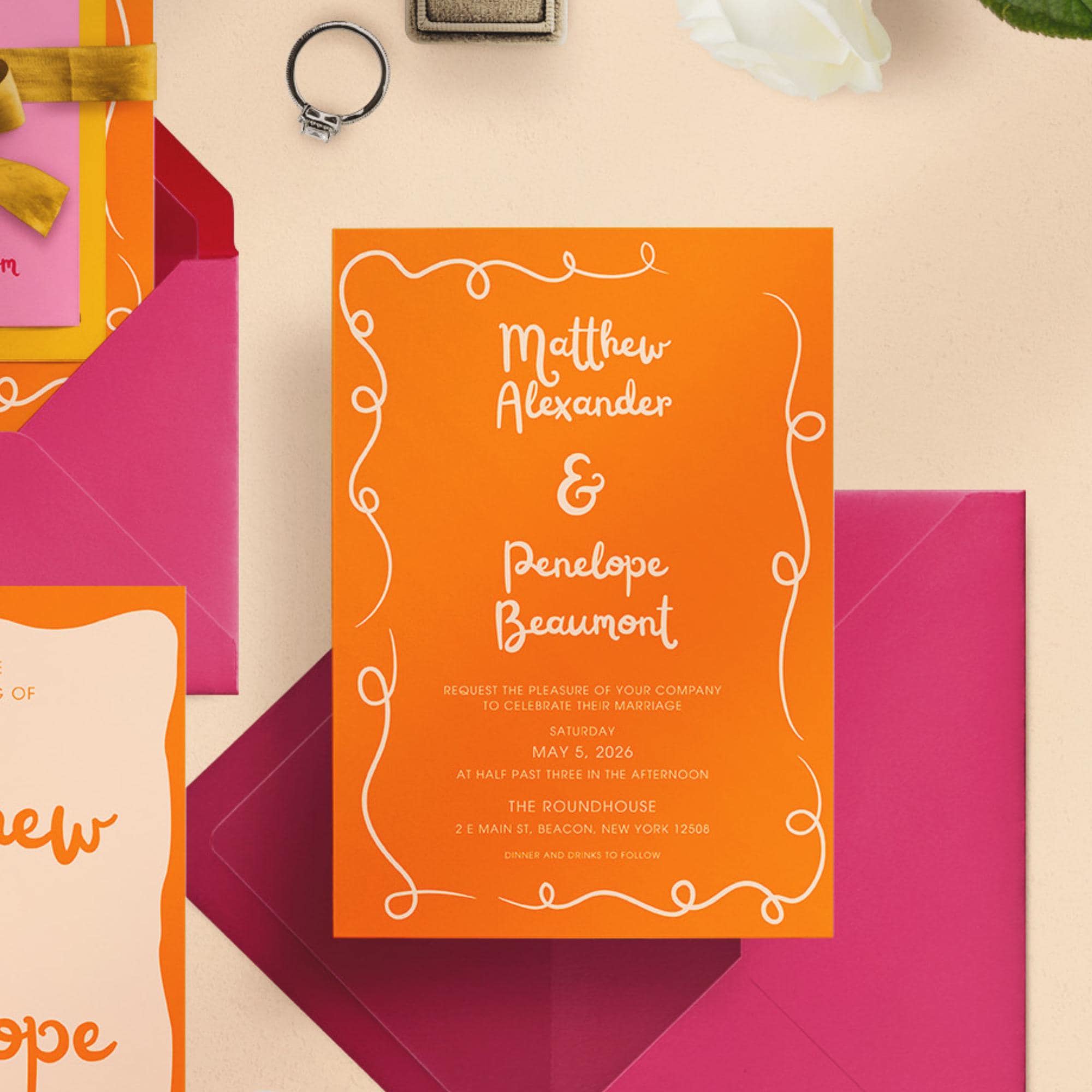 Modern Whimsical Wedding Invitation With Bright Summer Color Theme ...