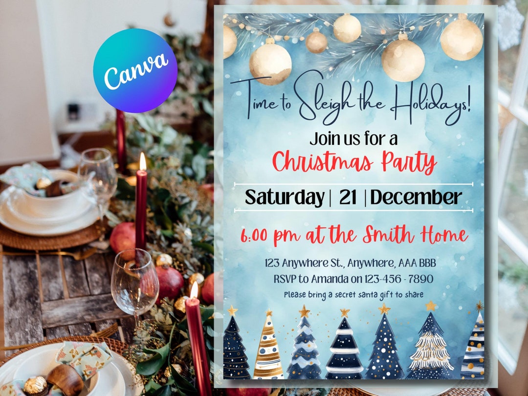 Editable Christmas Party Invitation, Winter Christmas Party Invitation ...