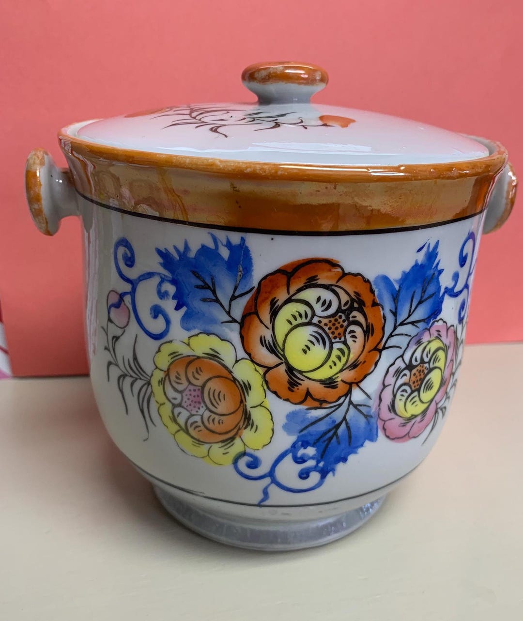 Vintage Japanese Lusterware Biscuit Jar/crock With Lid - Etsy