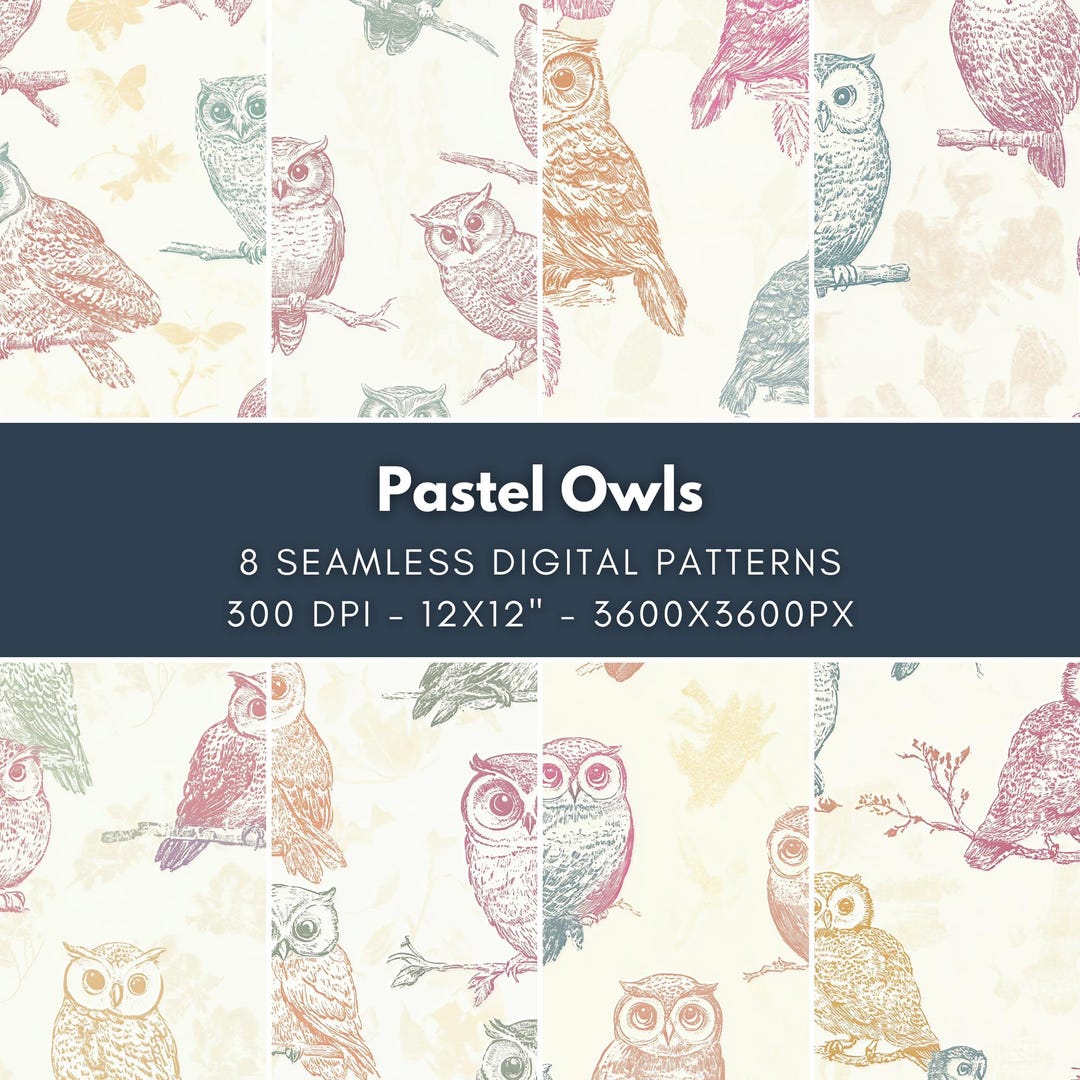 Seamless Pastel Owls Texture 8 High-quality Jpgs 3600x3600px 12x12 300 ...