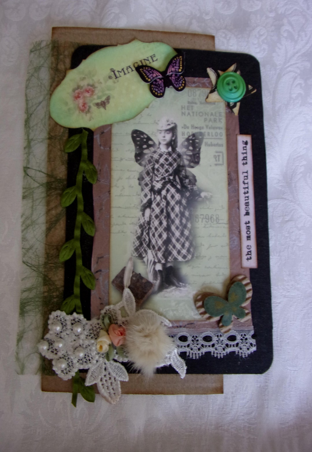 Junk Journal Cover Topper Handmade Butterflies Girl Embellished With ...