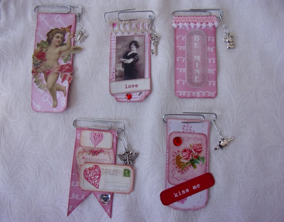 Valentines Altered Paper Clips Set of 5 for Junk Journals Scrapbooks ...