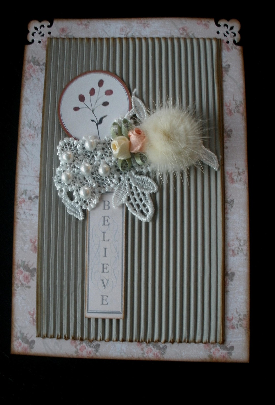 Junk Journal Page Topper Handmade Layered with Lace Floral Believe ...