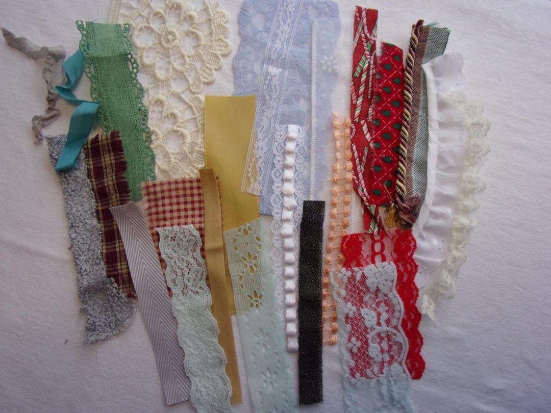 Lot of Lace Scraps, Fabrics and Ribbons, Vintage, Various Colors ...