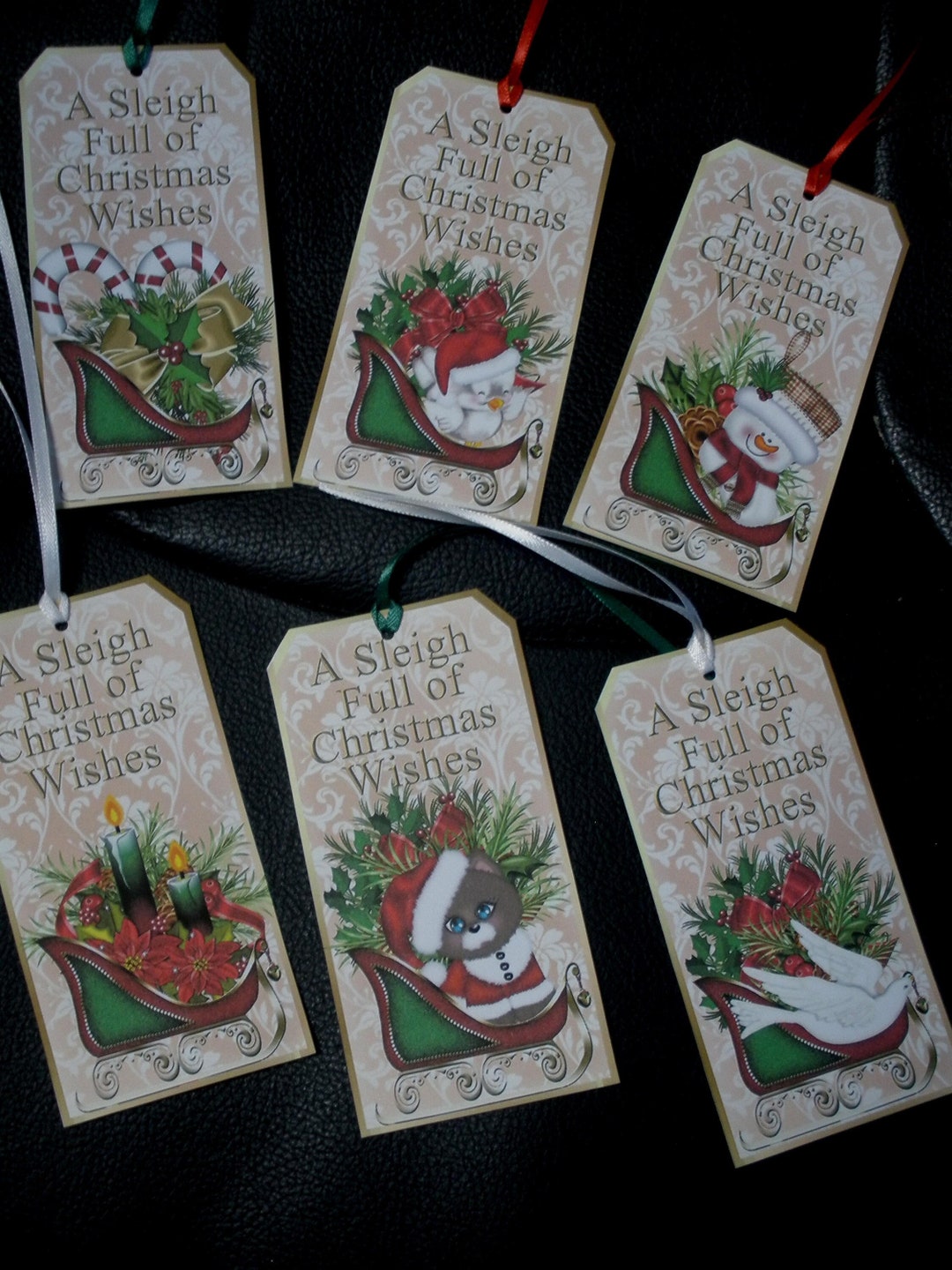 Christmas Sleigh Tags With Matching Ribbons for Gifts Packages Presents ...