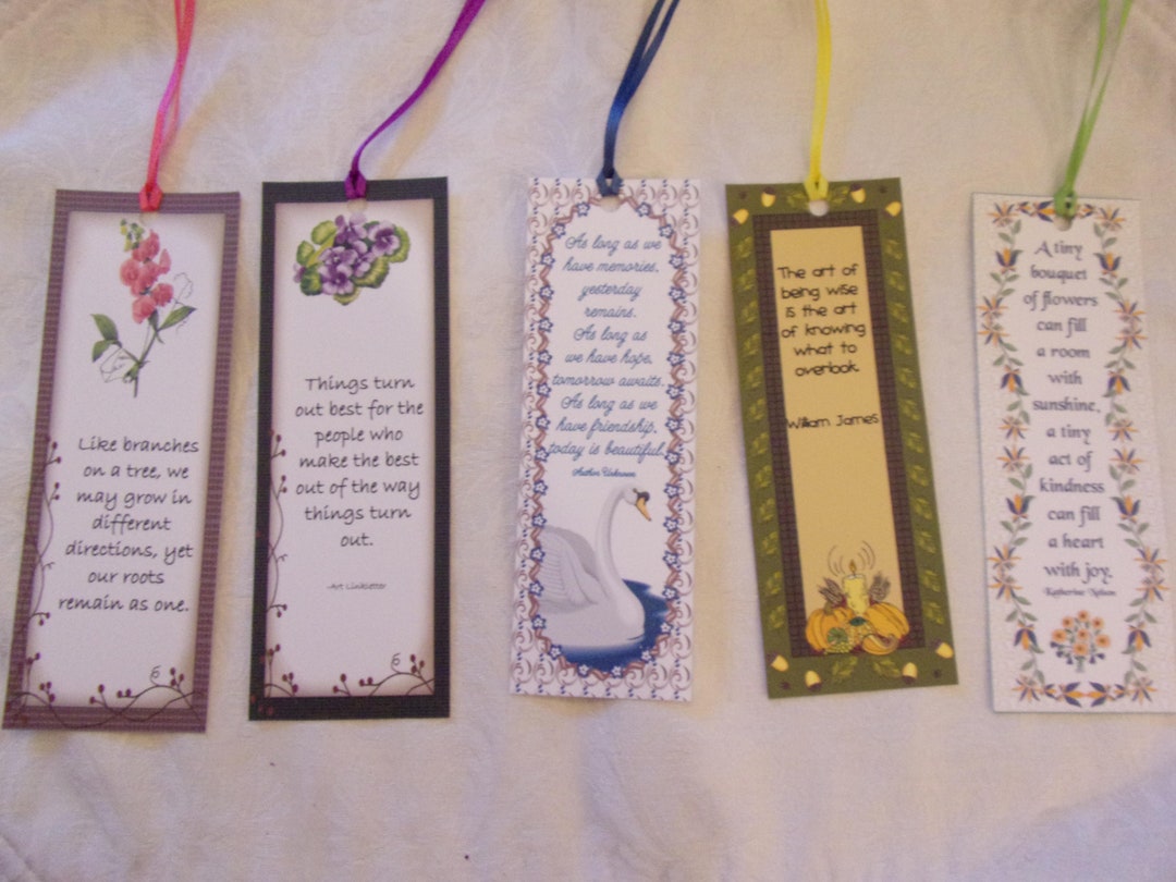 Bookmarks With Inspirational Quotes and Coordinating Satin Ribbons Set ...