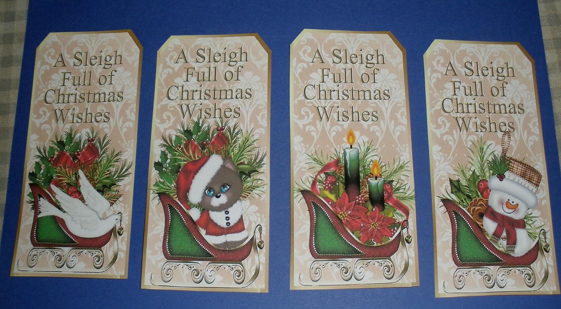 Christmas Sleigh Tags With Matching Ribbons for Gifts Packages Presents ...