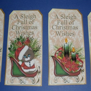 Christmas Sleigh Tags With Matching Ribbons for Gifts Packages Presents ...