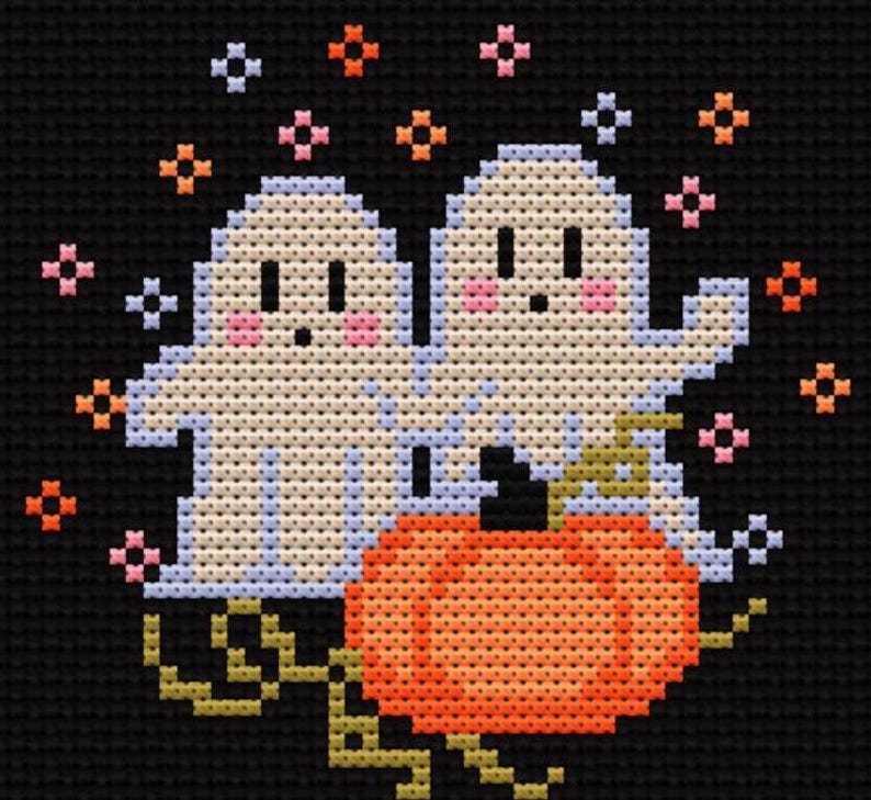 Ghost Cross Stitch PDF Pattern, Groovy Ghosts Instant Download, Cute Spooky, Ghost and Pumpkin ...
