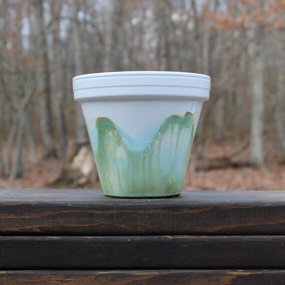 Home & Living earthy moss boho 5.5 Olive watercolor alcohol ink planter ...